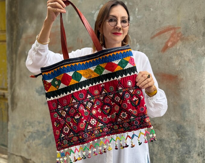 Large Tote Bag Made From Very Fine Indian Kutch Embroidery. Textile ...