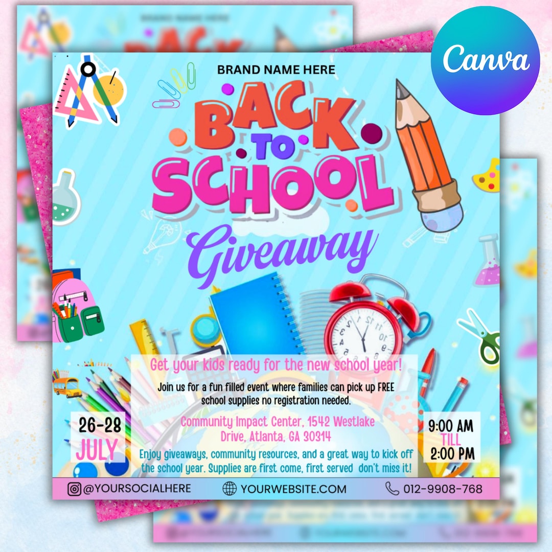 Back to School Flyer Giveaway Flyer, Back to School Supplies Flyer, DIY ...