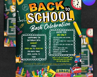 Back to School Bash Flyer, DIY Flyer Template Design, Community Event ...