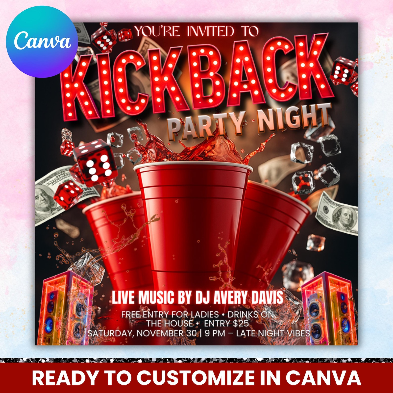 Kickback Party Flyer, Editable Kickback Club Flyer, Club DJ Party ...