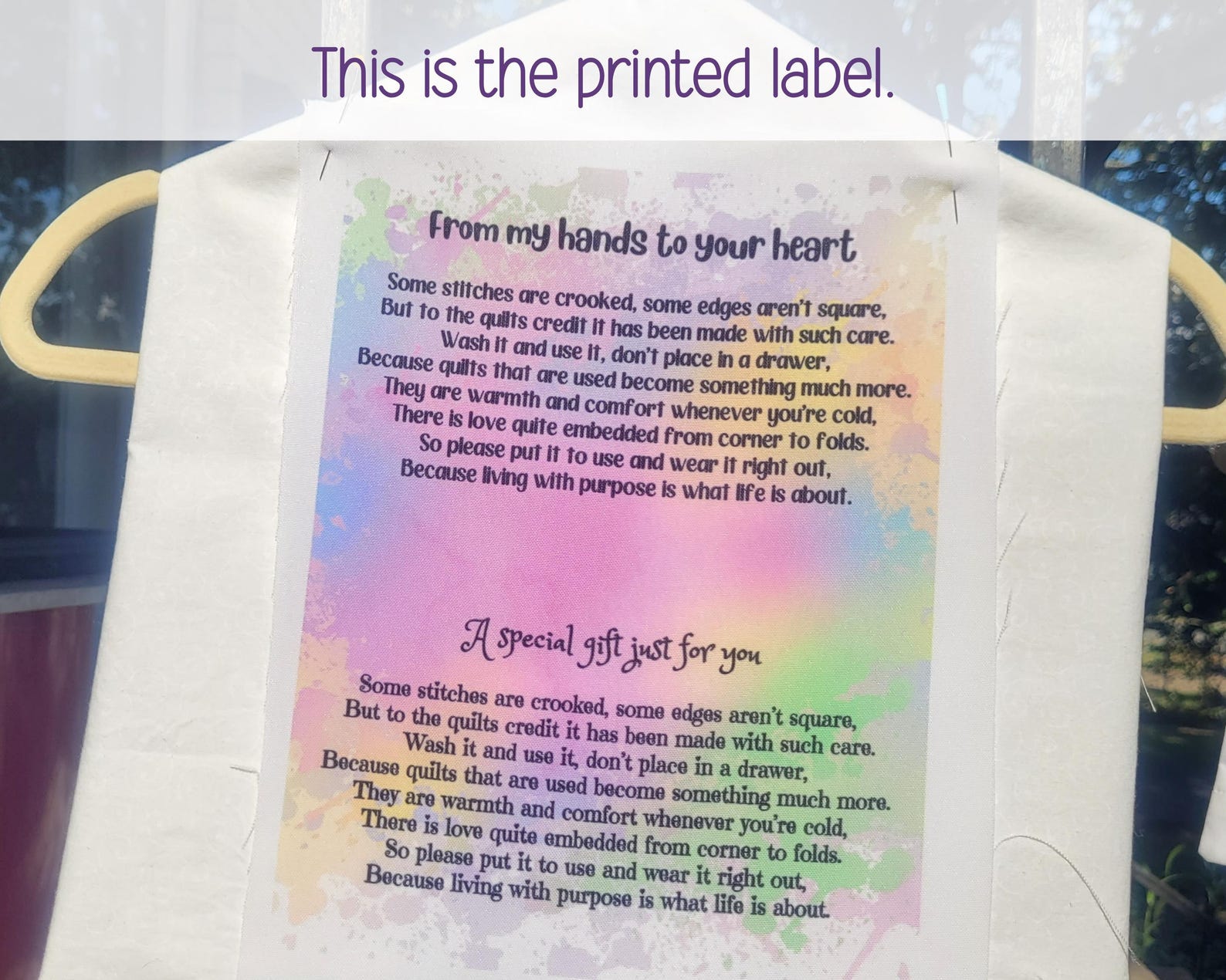 Custom Watercolor Quilt Label Poem Quilt Label Idea Personalized Sew in Quilt Label Fabric Label ...