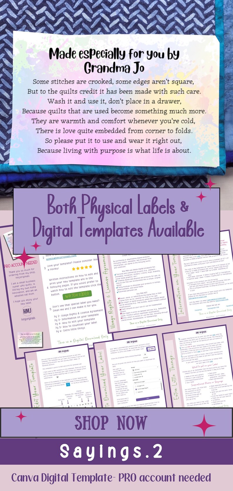 Custom Watercolor Quilt Label Poem Quilt Label Idea Personalized Sew in Quilt Label Fabric Label ...
