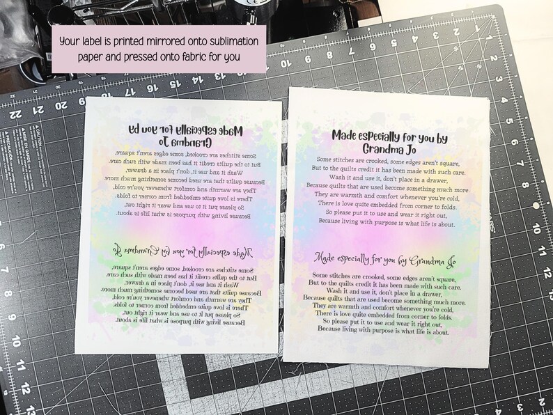 Custom Watercolor Quilt Label Poem Quilt Label Idea Personalized Sew in ...