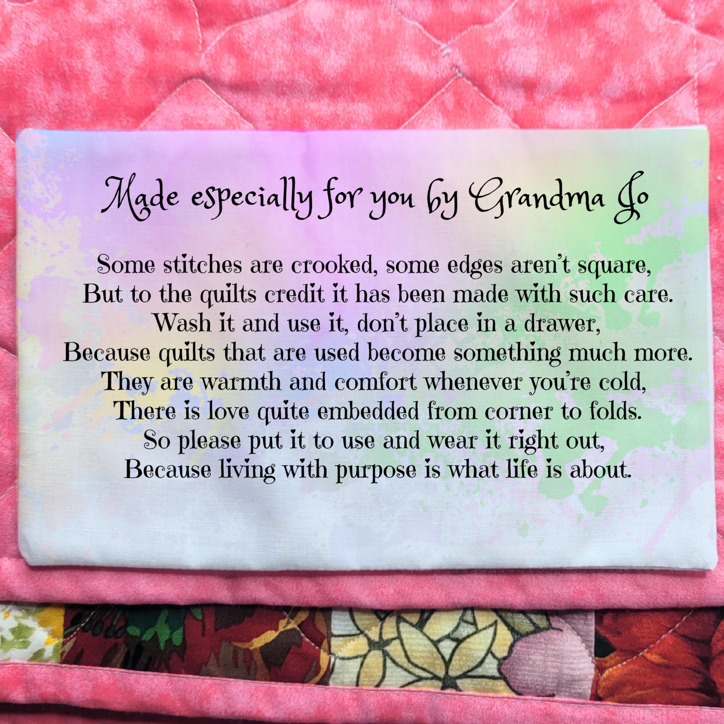 Custom Watercolor Quilt Label Poem Quilt Label Idea Personalized Sew in Quilt Label Fabric Label ...