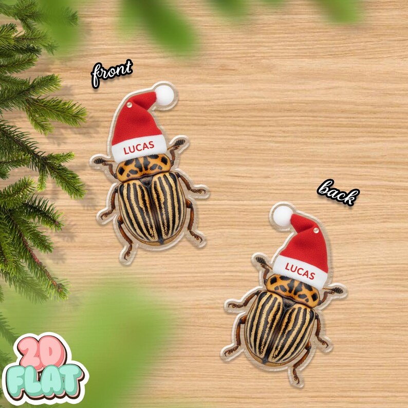 Personalized Beetle 2D FLAT Ornament With Santa Hat, Custom Name ...