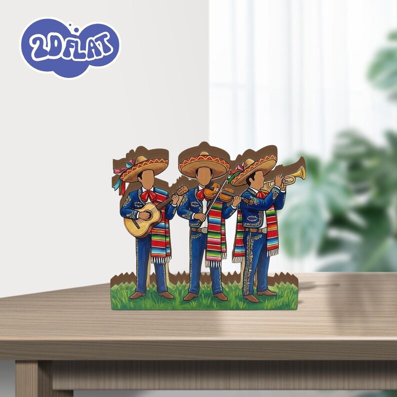 Cinco De Mayo 2D FLAT Wooden Block Decor, Mariachi Band Table Sign ...