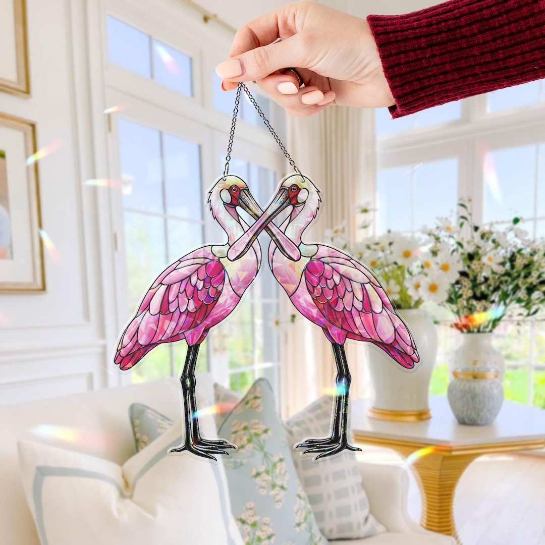 Roseate Spoonbill Couple ACRYLIC Hologram Window Hanging, Pink Bird ...