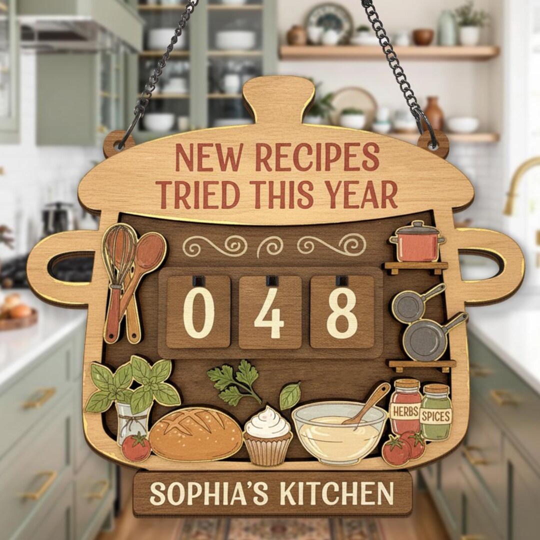 Personalized Kitchen Recipe Tracker Sign, New Recipes Tried This Year ...