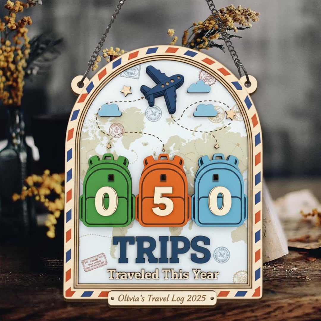 Personalized Travel Trip Tracker Sign, Custom Journey Counter, Travel ...