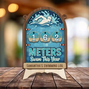 Personalized Swimming Meter Tracker Sign, Custom Swim Log Sign, Swimmer ...