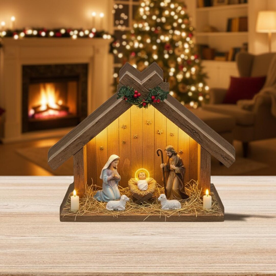 2D FLAT Christmas Nativity Scene Wooden Block, Holy Family Christmas ...