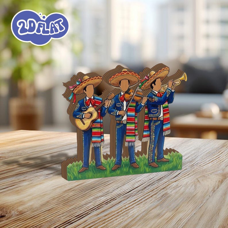 Cinco De Mayo 2D FLAT Wooden Block Decor, Mariachi Band Table Sign ...