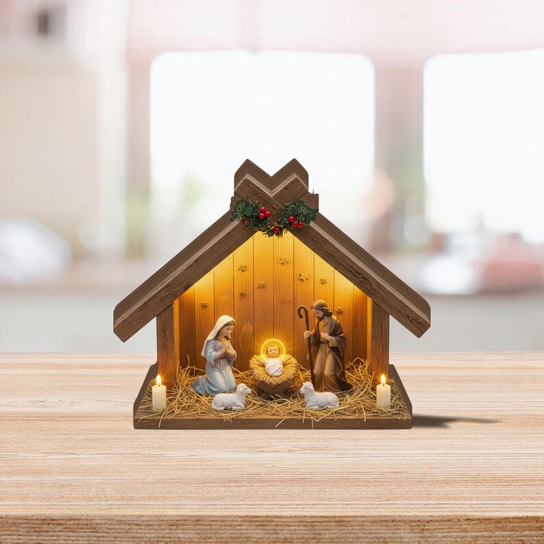 2D FLAT Christmas Nativity Scene Wooden Block, Holy Family Christmas ...