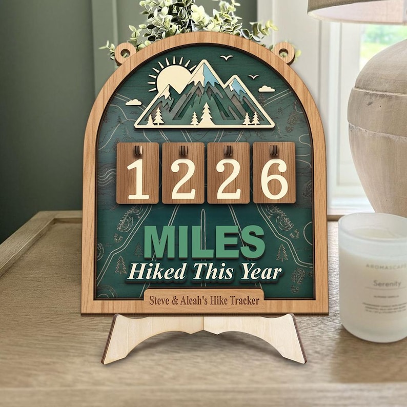 Mountain Hiking Miles Tracker Sign, Custom Distance Display ...