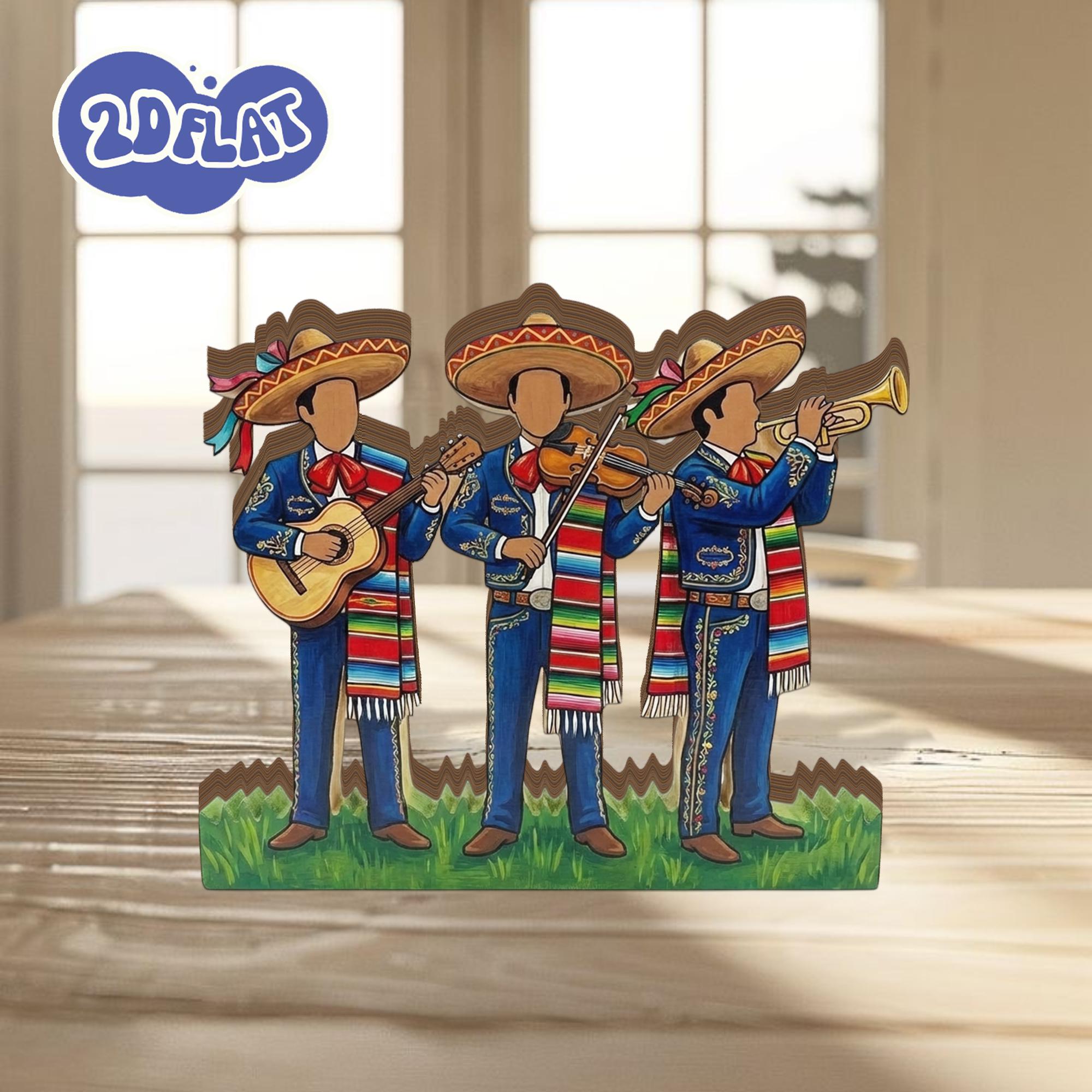 Cinco De Mayo 2D FLAT Wooden Block Decor, Mariachi Band Table Sign ...