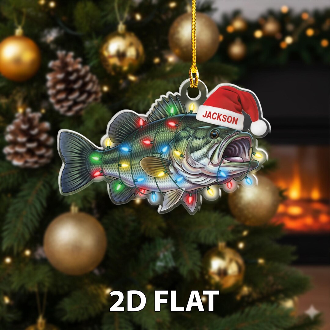 Personalized Fish 2D FLAT Ornament, Custom Bass Fishing Christmas Tree ...