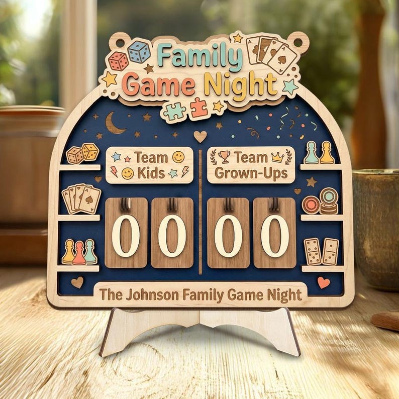 Family Game Night Score Tracker Sign, Wooden Scoreboard for Kids Vs ...