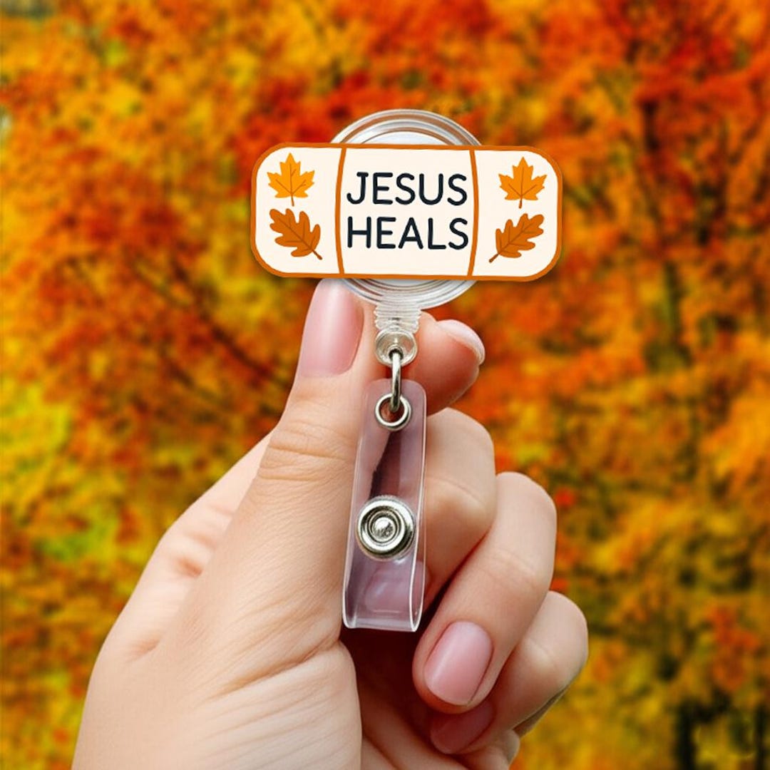Christian Badge Reel Jesus Heals ID Holder Nurse Teacher Faith Fall ...