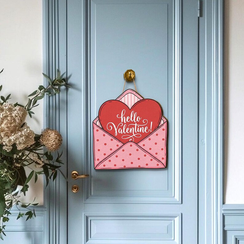 Valentine Wooden Sign, Valentine Door Hanger, Heart Envelope Decor ...