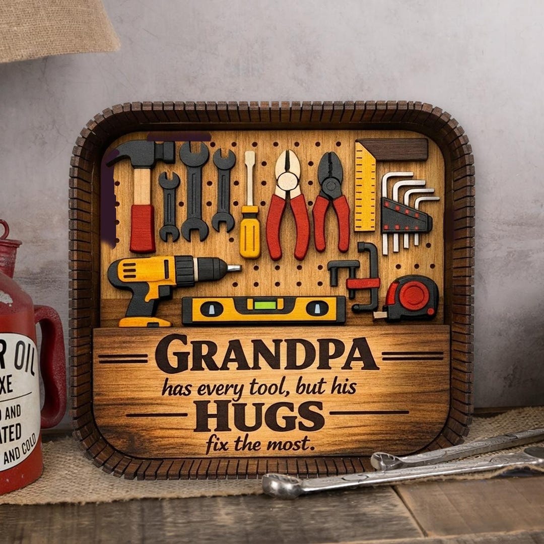 Grandpa Tool Shadow Box Decor, 3D Wooden Workshop Shelf Display ...
