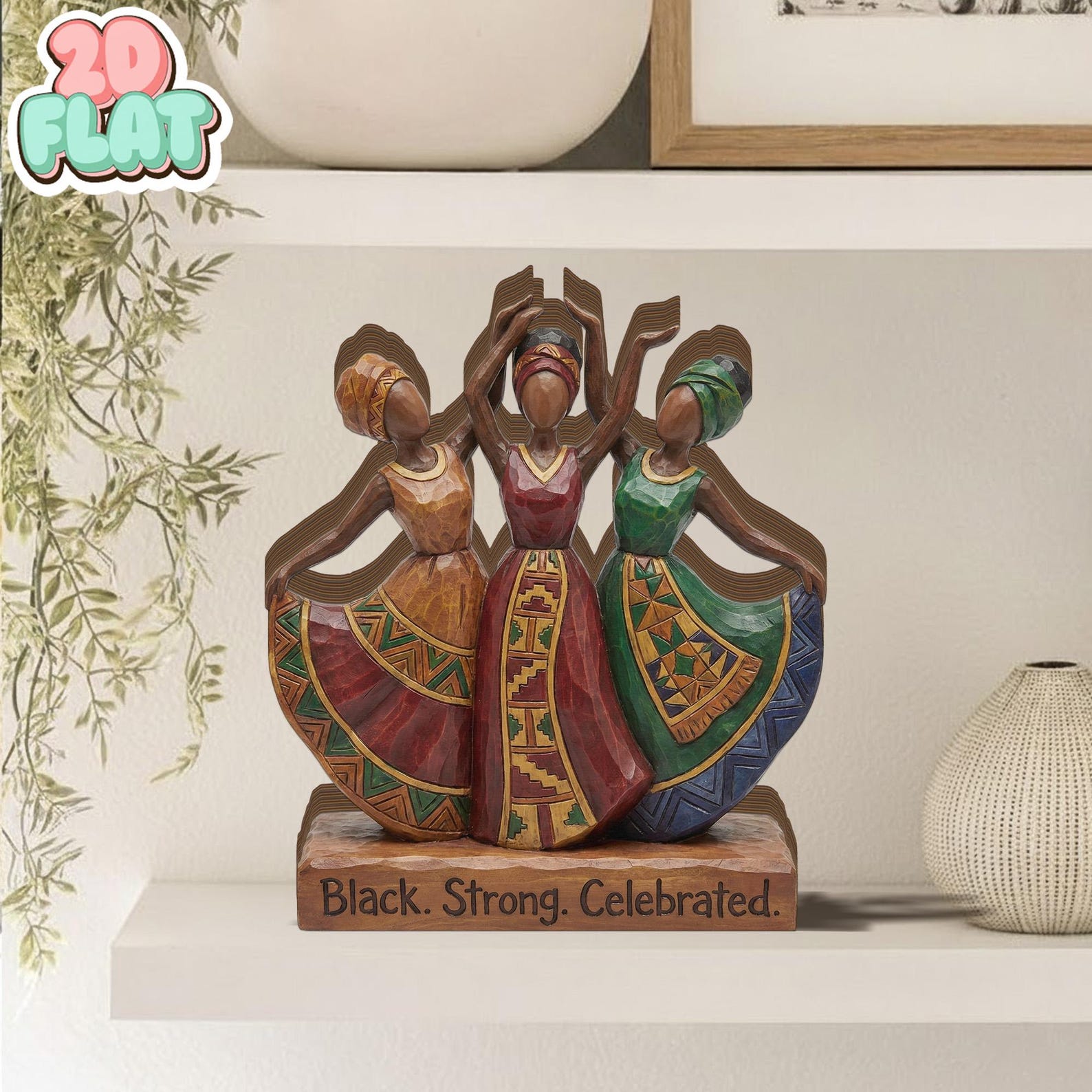 African Dancer 2D FLAT Wooden Block, Black Strong Celebrated Decor ...
