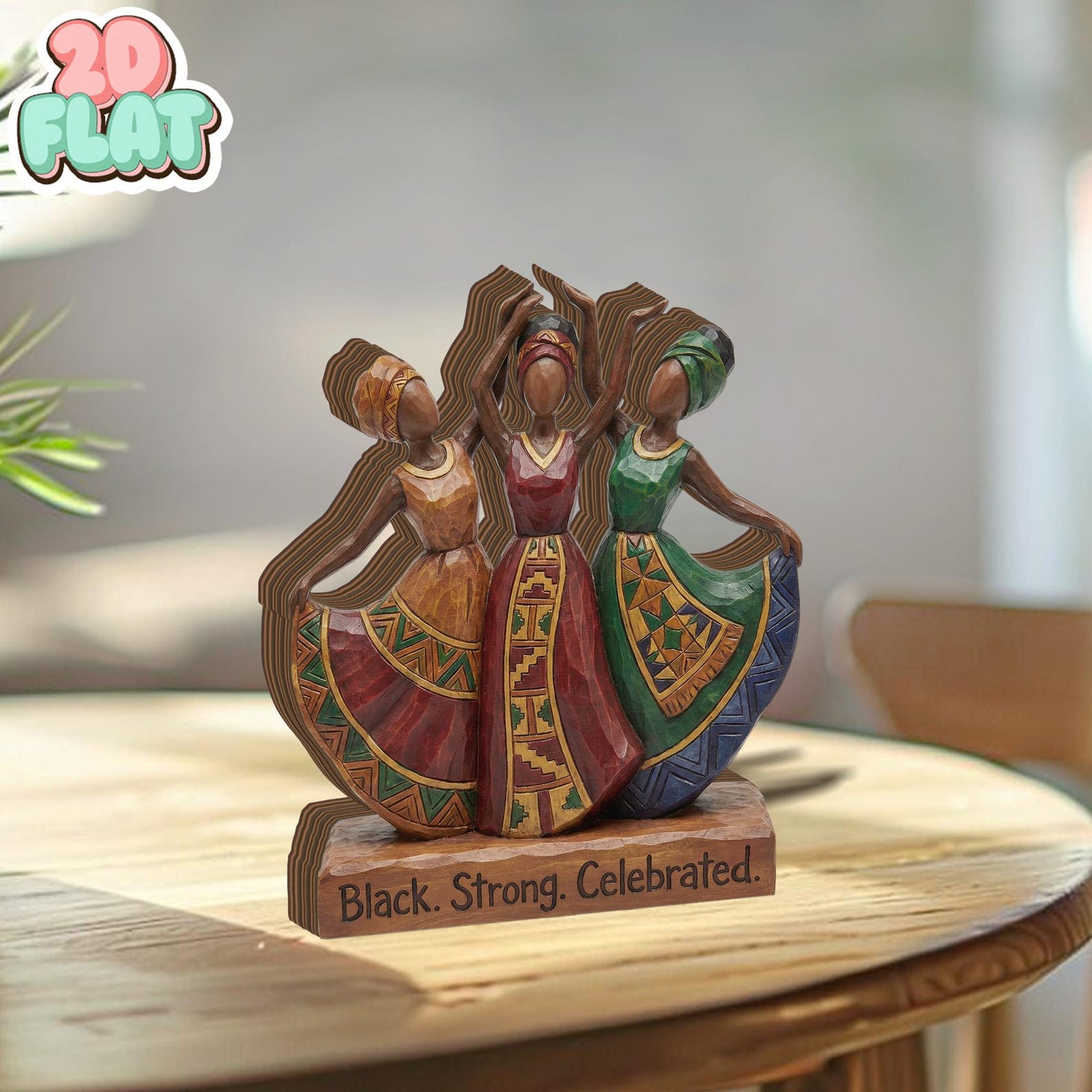 African Dancer 2D FLAT Wooden Block, Black Strong Celebrated Decor ...