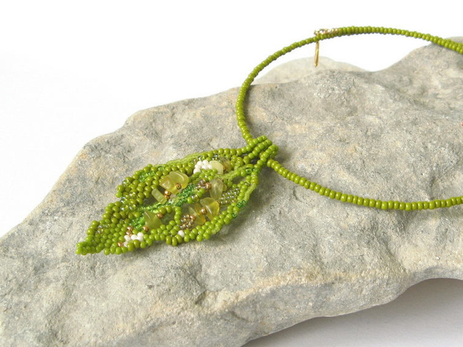 Green Freeform Peyote Jewelry Set, Plants Motive Beaded Jewelry ...