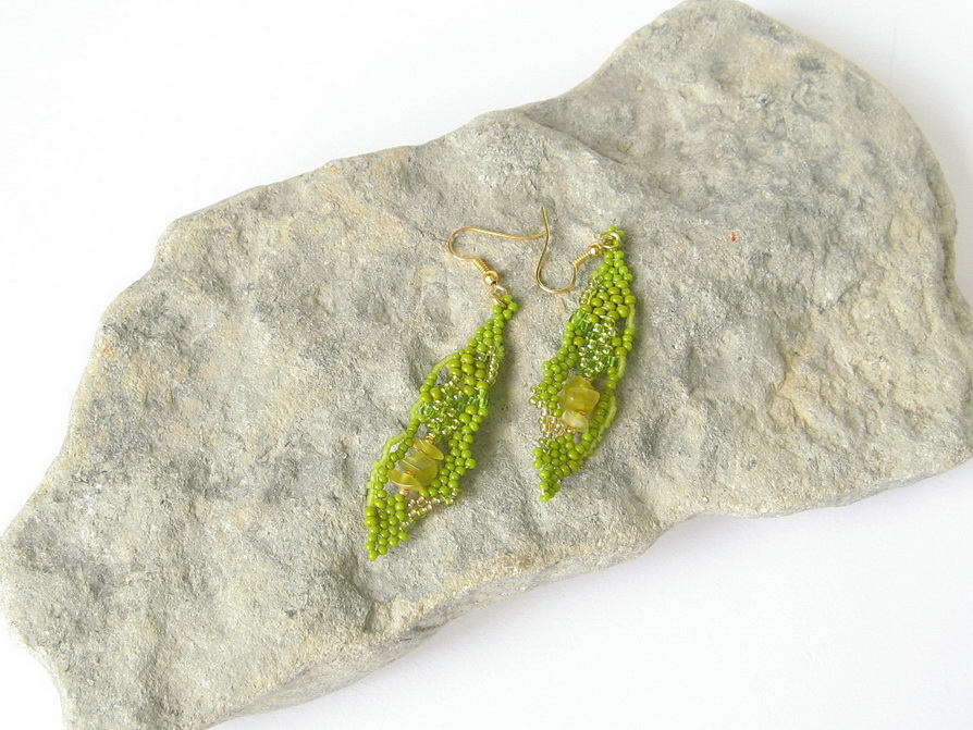 Green Freeform Peyote Jewelry Set, Plants Motive Beaded Jewelry ...
