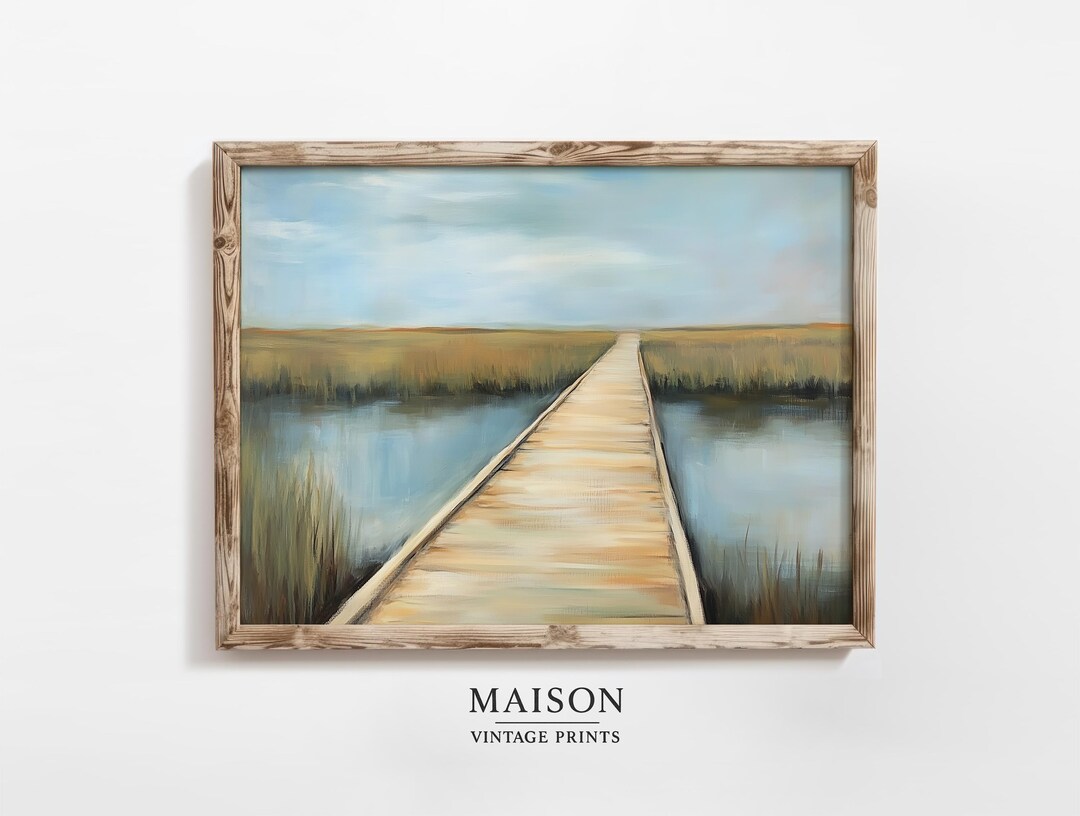 Rustic Printable Wooden Boardwalk Landscape - Moody Coastal Art, Serene ...