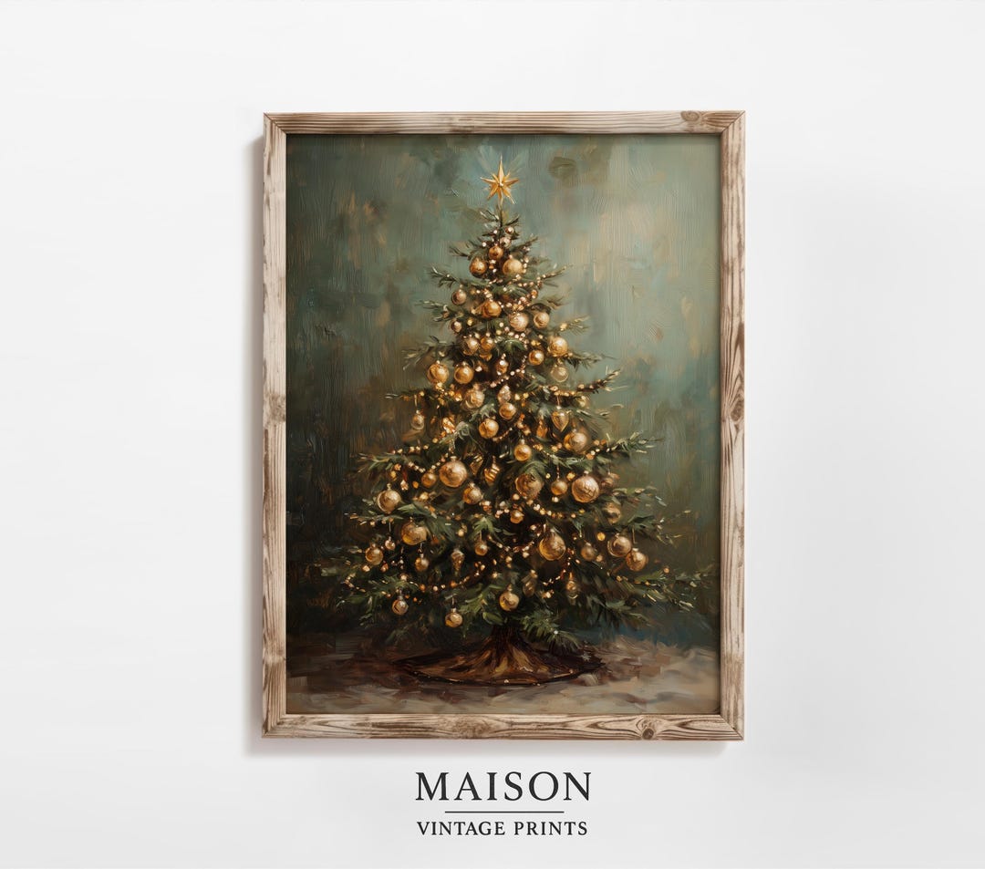 Vintage Christmas Tree Painting - Classic Holiday Wall Art, Cozy ...