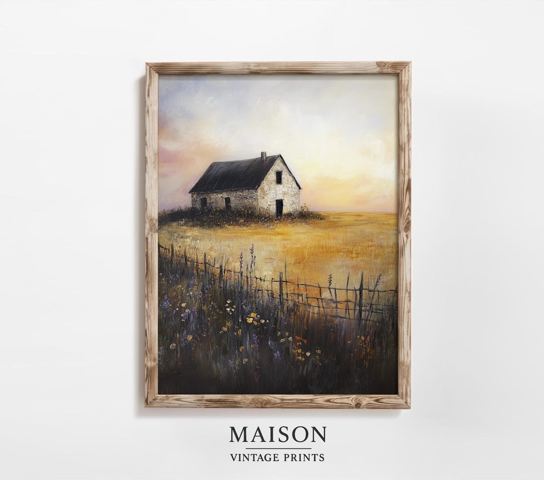Rustic Stone Farmhouse Printable Art - Vintage Pastoral Scene, Early ...