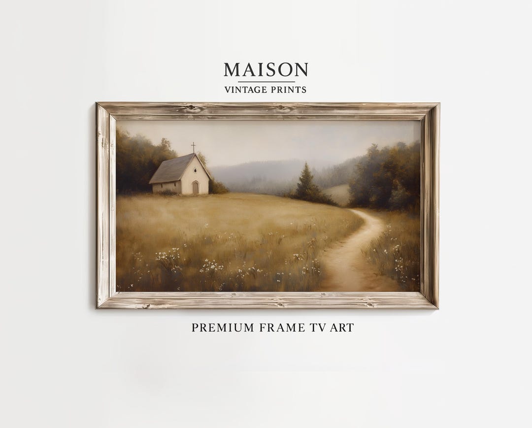 Frame TV Art Rustic Chapel Scene, Vintage Landscape, Moody Pastoral ...