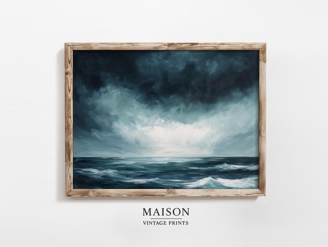 Moody Dark Abstract Seascape Printable Wall Art - Dramatic Coastal ...