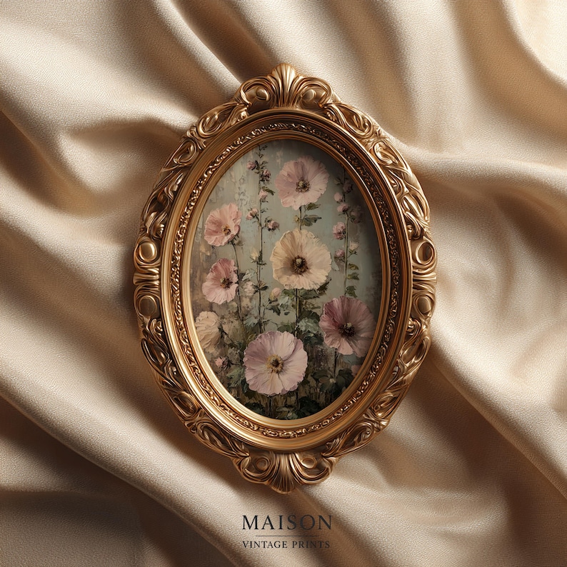 Romantic Floral Wall Art Printable - Vintage Cottagecore Hollyhock ...