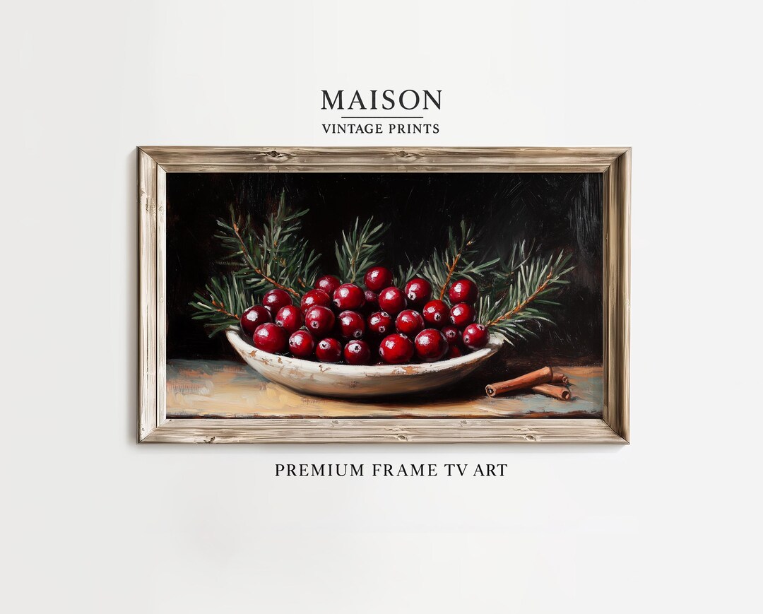 Frame TV Art, Rustic Cranberry Still Life, Festive Vintage Christmas ...