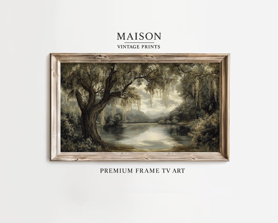 Vintage European Landscape Frame TV Art, Moody Tapestry Wall Decor ...