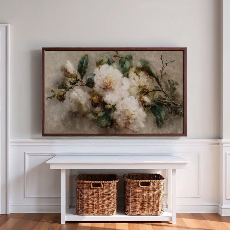 Samsung Frame TV Art, Vintage Peony Bouquet, Rustic Moody Floral ...