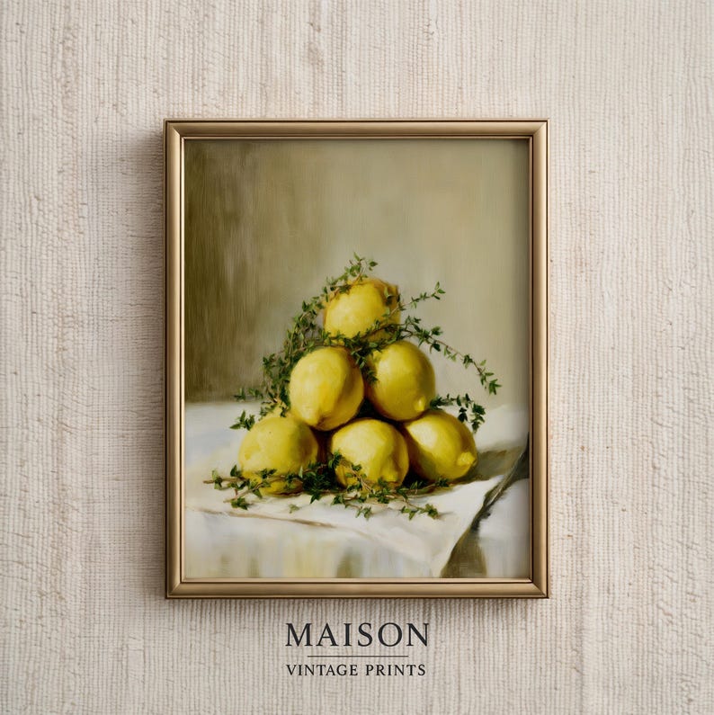 Lemons Thyme Kitchen Print – Rustic Still Life, Cottagecore Farmhouse ...