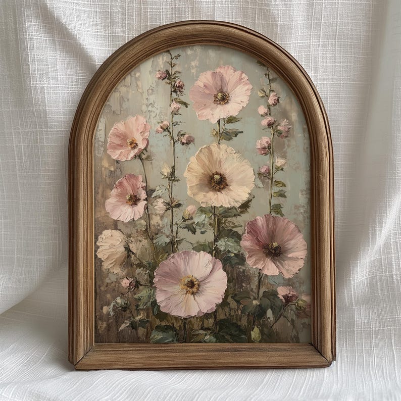 Romantic Floral Wall Art Printable - Vintage Cottagecore Hollyhock ...