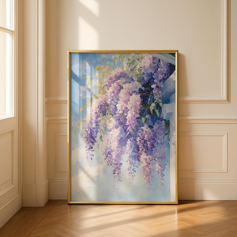 Cottagecore Wisteria Blooms Painting - Impressionist Lavender Spring ...