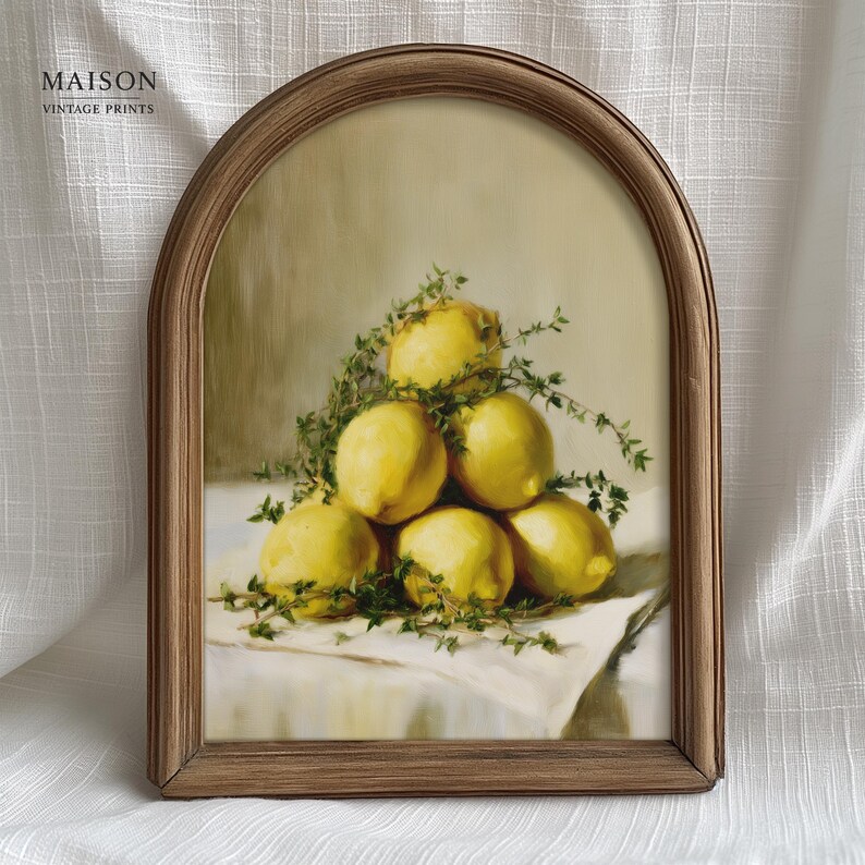 Lemons Thyme Kitchen Print – Rustic Still Life, Cottagecore Farmhouse ...