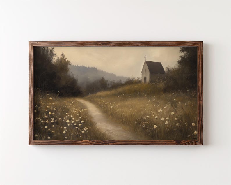 Frame TV Art Rural Chapel Landscape Digital Wall Decor Rustic Moody ...
