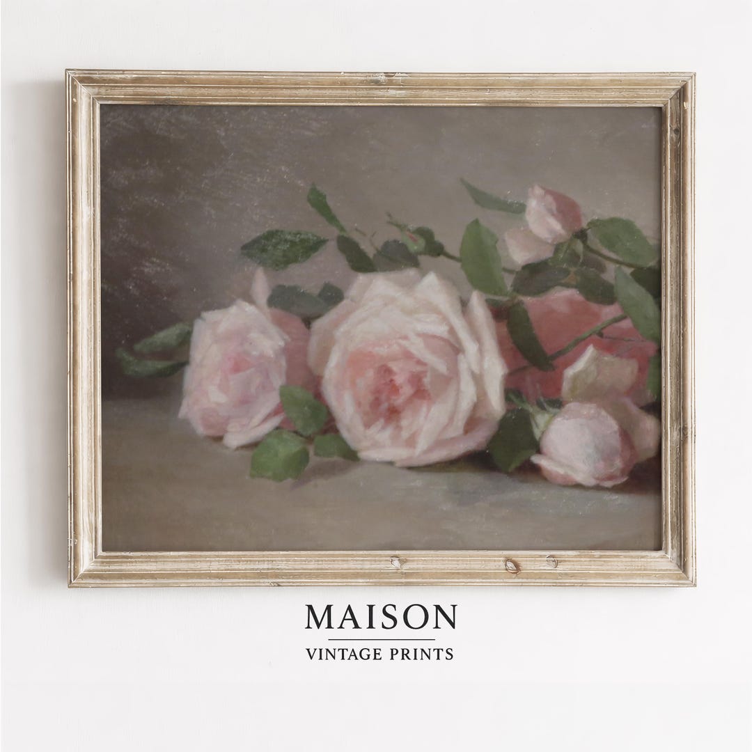 Vintage European Roses Still Life Art - Romantic Cottagecore Wall Decor ...