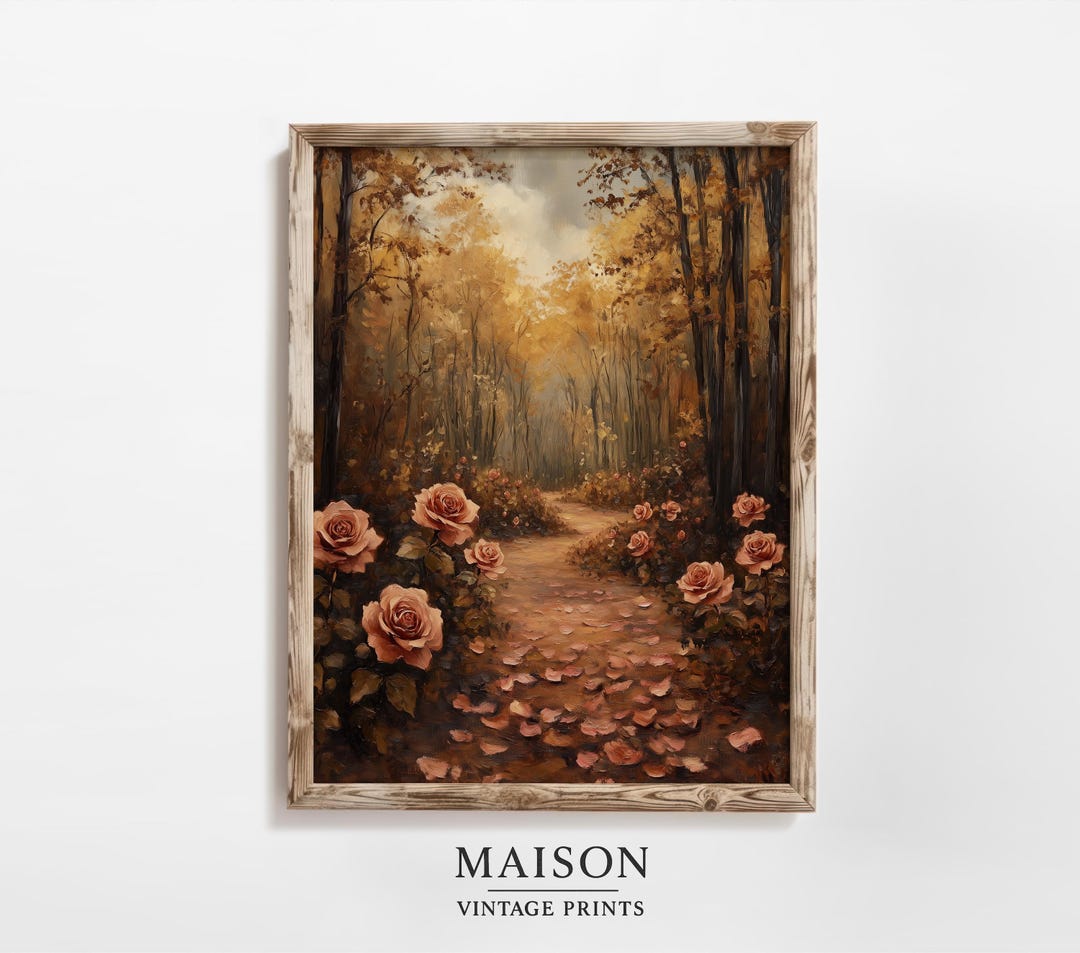 Autumn Rose Garden Path Art: Moody Fall Landscape (digital Download) - Etsy