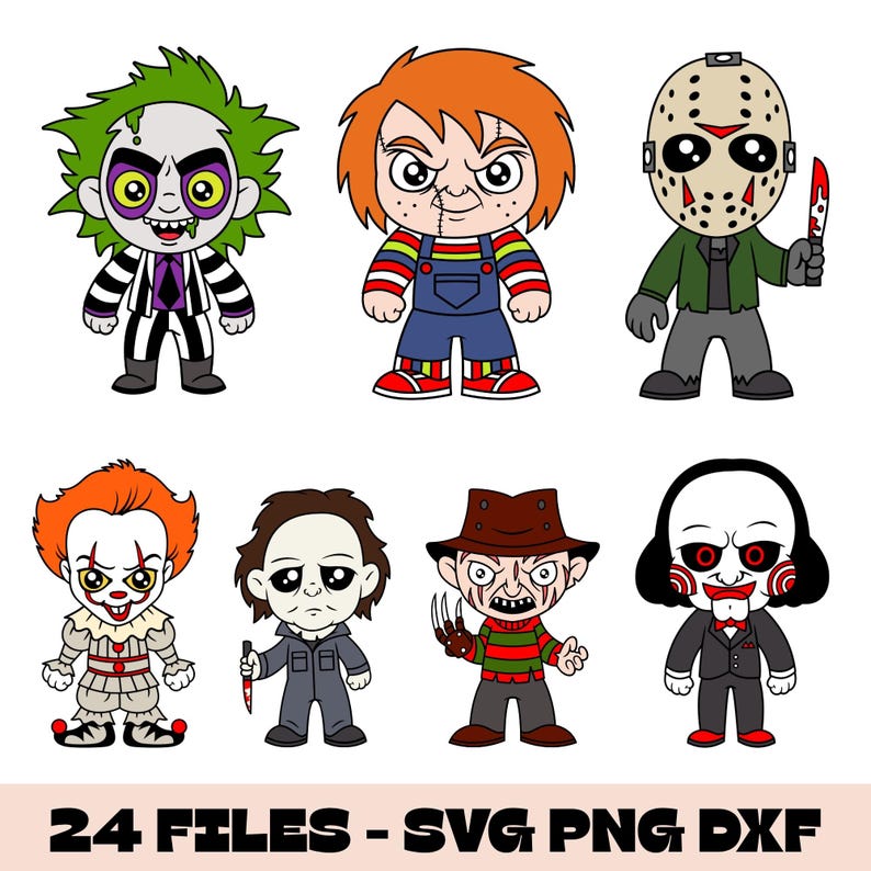 Chibi Horror Svg Bundle, Cute Killer Clipart Png, Scary Characters for ...
