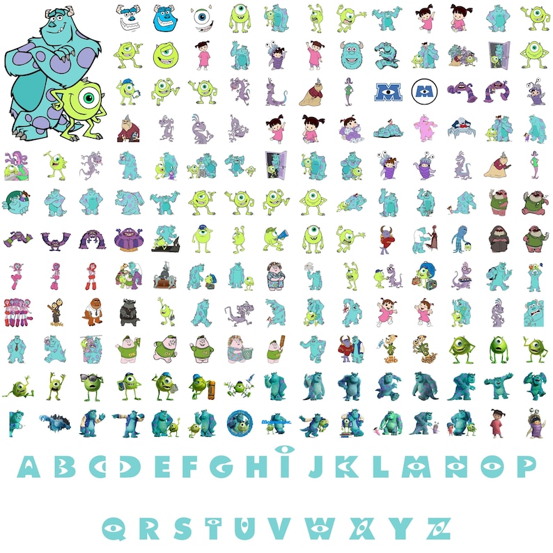 Monster Inc Alphabet Clipart, Sulley Mike Boo Font Pack, Funny Cartoon ...