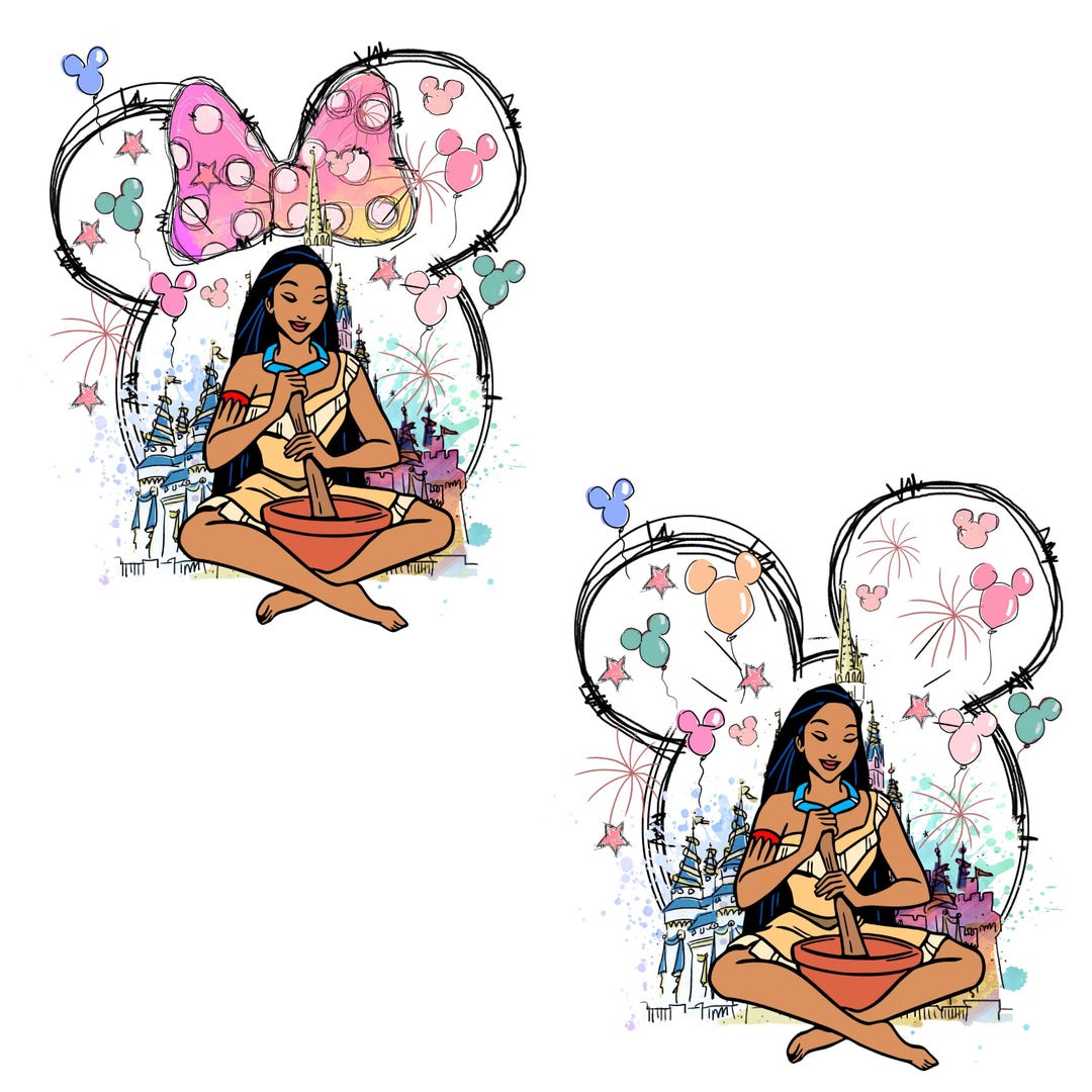 Watercolor Pocahontas Png Set, Princess Cooking Art With Castle ...