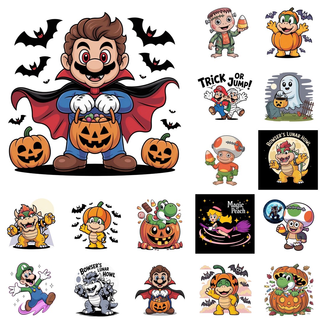 Mario Halloween Png Bundle, Cute Spooky Costume Clipart, Luigi Yoshi ...