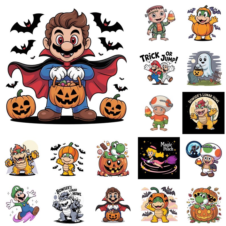 Mario Halloween Png Bundle, Cute Spooky Costume Clipart, Luigi Yoshi ...