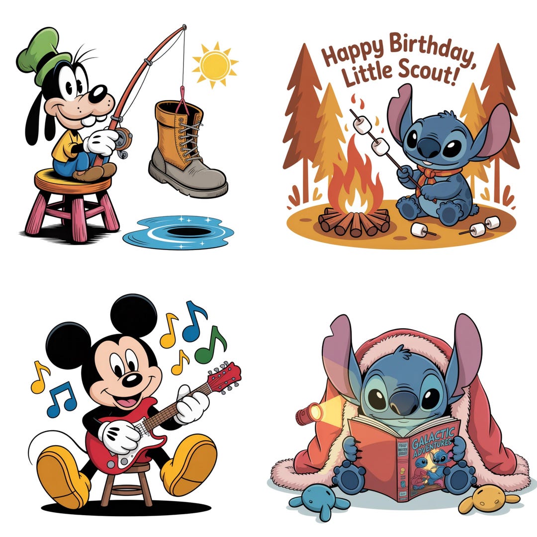 Camping Stitch Birthday Png, Mickey Guitar Clipart, Goofy Fishing ...